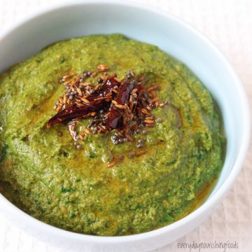 Malabar spinach chutney recipe - Andhra roti pachadi - Everyday ...